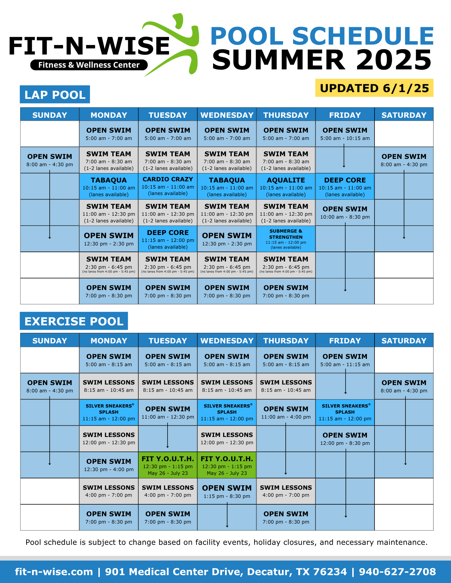 Pool Schedule - Fit-N-Wise